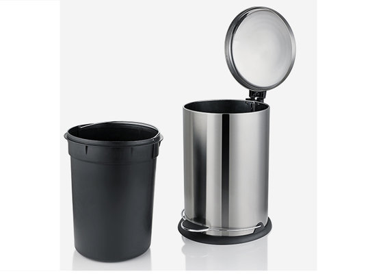 Round Silver Stainless Steel Fingerprint Proof Trash Can